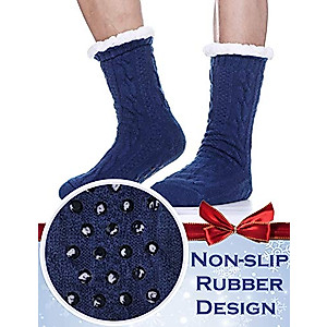 Anlisim Men Slipper Socks Fluffy Fuzzy Cabin Cozy Winter Warm Comfy Soft Fleece Thick Home Stocking Stuffers with Grips Non Skid Gift Socks（ Blue）