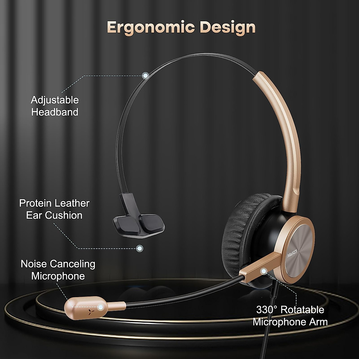 MAIRDI Phone Headset with RJ9 & 3.5mm Jacks for Call Center Office Deskphone Cell Phone PC Laptop, Landline Telephone Headset with Microphone Noise Canceling for Polycom Avaya Nortel