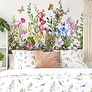 Flower Wall Decals Large Flower Clusters Butterfly Greenery Wall Sticker Removable Christmas Peel and Stick Art Murals for Kids Room Nursery Classroom Bedroom Living Room Home (19.69 x 27.56 Inch)