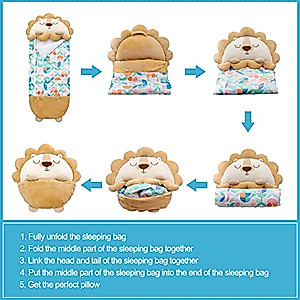 Kids Sleeping Bags with Pillow?Pillow & Sleepy Sack, Portable and Foldable, Lightweight and Breathable, 2 in 1 Pillow&Sleeping Bags for Spring and Summer, Gift for Kids(L-66“* 30”Dinosaur)