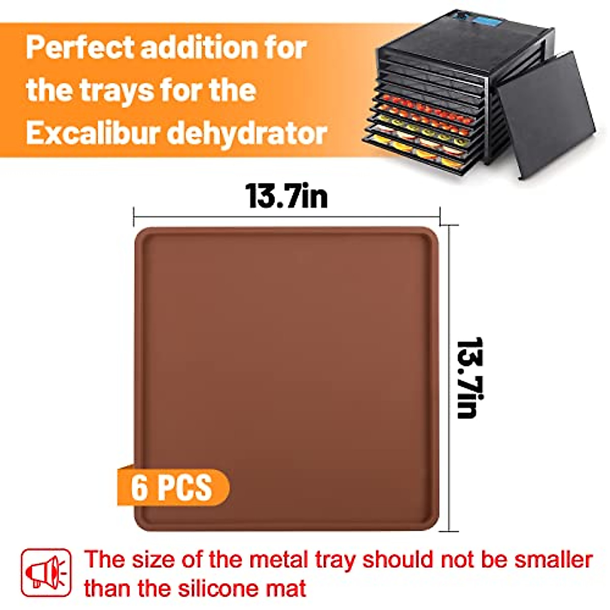 6 Pcs Silicone Dehydrator Sheets with Edge for 14" x 14" Trays, Non-stick Silicone Tray Liner for Excalibur Dehydrator, Reusable Dehydrator Mats Square Dryer Mats for Fruits Meat Vegetables Herbs