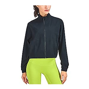 altiland Women's Athletic Running Yoga Gym Track Zip Up Cropped Jackets Long Sleeve Workout Shirts (Black, S)