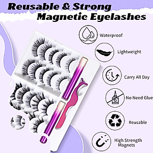 Magnetic Eyelashes with Magnetic Eyeliner Kit, 3D Natural Look False Eyelashes, Reusable Magnetic Lashes with Eyeliner and Tweezers, No Glue(10 Pairs)