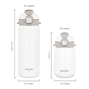 Qengyeen Insulated Water Bottles Stainless Steel Metal Kids Thermos Water Bottle with Straw and Strap for Girls Boys for School Gifts,24ounce, white