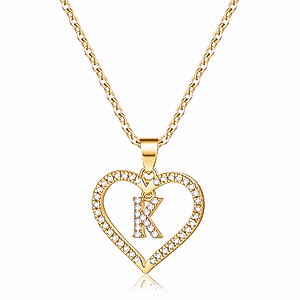 IEFSHINY Initials Letter Necklace for Girls Women, 14k Gold Plated K Letter Big Necklaces for Women CZ Pendant Necklace with Initials for Women Teen Girls Jewelry Teenage Mothers Day Valentines Gift
