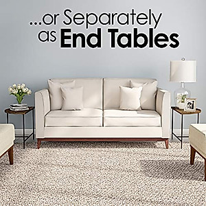 Lavish Home Half Moon Coffee Set of 2, Use Together or Separately as Side Tables, Modern Farmhouse Style, Rustic Wood Grain and Metal Legs, brown