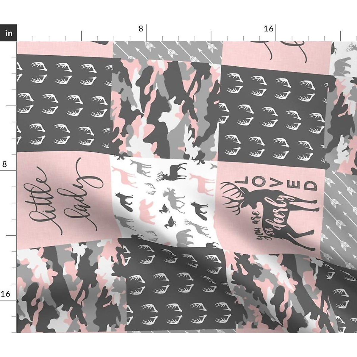 Spoonflower Fabric - You Loved Little Lady Pink Grey Camo Woodland Patchwork Girl Printed on Petal Signature Cotton Fabric by The Yard - Sewing Quilting Apparel Crafts Decor