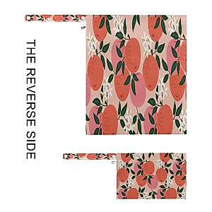 Wet Dry Bags for Diaper Bag Fruit Orange Flower Pattern Cloth Diaper Hanging Wet Bags Waterproof Washable Organizer Pouch with Pocket for Travel Camping Beach