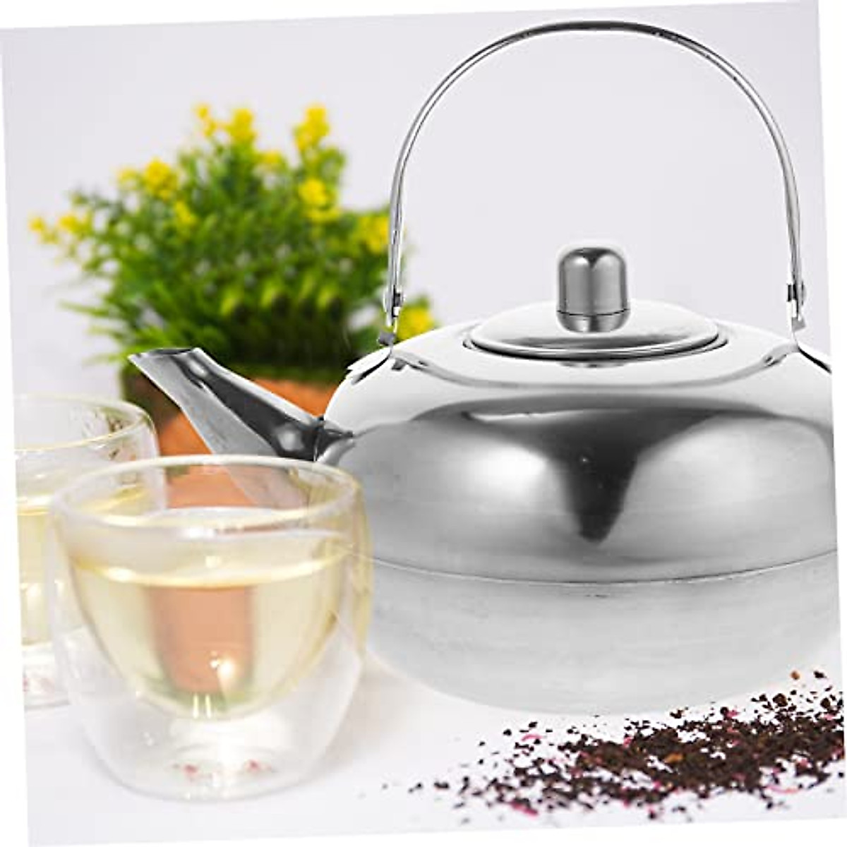 Tea Kettle 1pc Household Teakettle Grip Classic Round Drink Spout Cookware Large Belly Infuser Hiking Teapot X Travel with Maker Backing Induction Practical Stainless Gas Tea Pot tea (Color : Silver