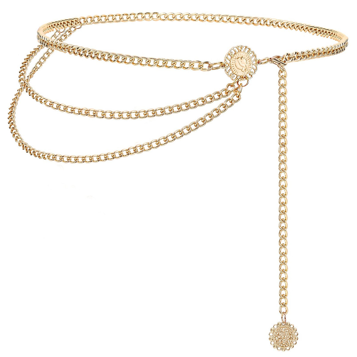 SUOSDEY Multilayer Chain Belts for Women Adjustable Metal Waist Chain Belt Fashion Belt for Pants Dresses, Gold