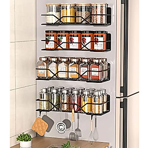 Stofiro 2 Tier Dish Drying Rack with Drainboard & 4 Pack Magnetic Spice Rack for Refrigerator