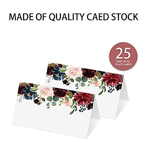 Place Cards for Floral Party, Editable Name Place Cards, Seating Place Cards for Tables, Tent Style Cards for Wedding, Valentine's Day, Bride & Baby Shower, Easy Folding, Pack of 25 Escort Cards(B12)