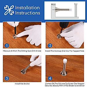 60 Pcs Spring Door Stopper Bulk 3-1/8" Wall Mounted Stainless Steel Spring Door Stops Heavy Duty Flexible Door Stopper with Rubber Bumper Tips Screw in Door Stoppers Wall Protector for Office Home