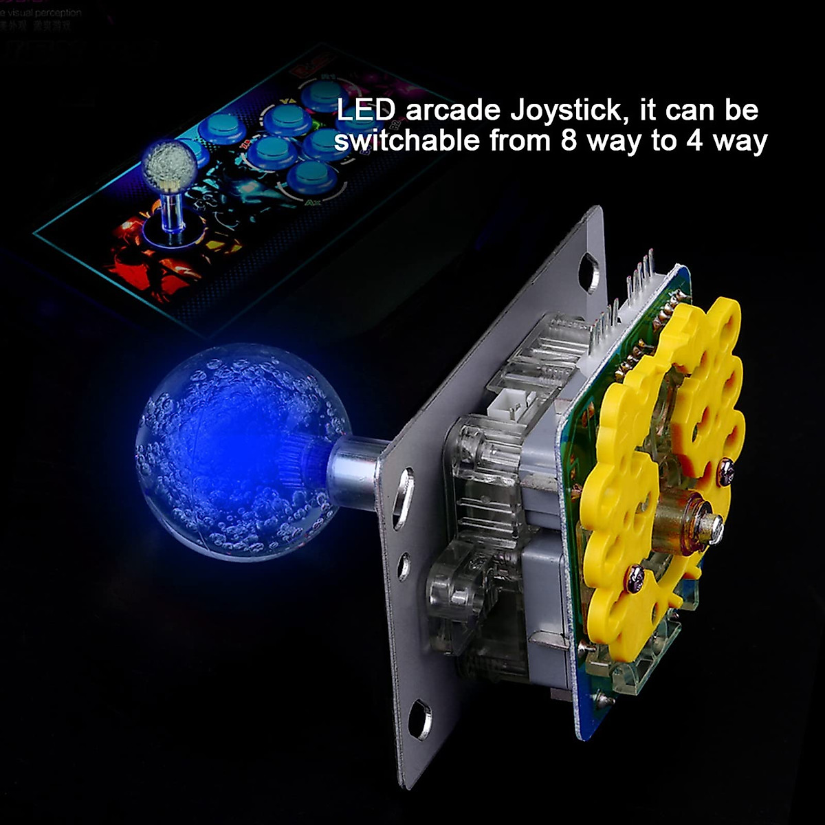 OKJHFD Arcade Joystick, American Style Arcade Competition LED Colorful Illuminated Arcade Joystick, Adjustable Competition Style Long Handle Joystick switchable from 4 to 8 Way Operation