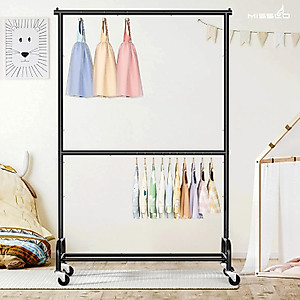 MISSLO Heavy Duty Clothing Racks for Hanging Clothes Rack Double Rod Garment Rack Rolling Closet Wardrobe Rack on Wheels, Metal, Adjustable, Black