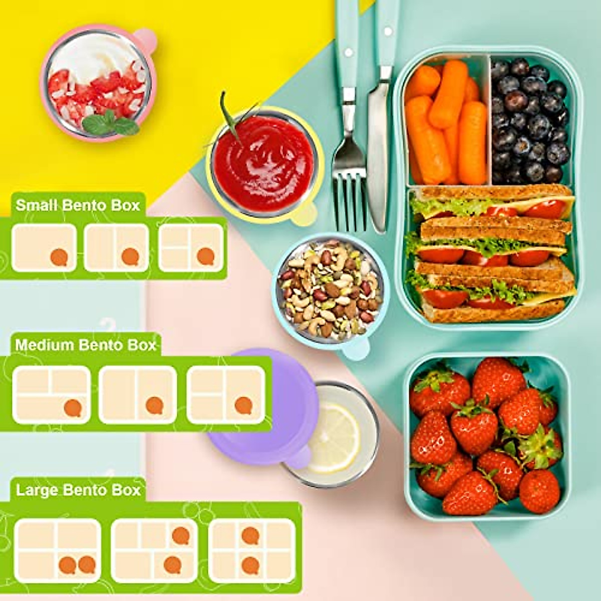 Salad Dressing Container To Go, Small Reusable Condiment Cups Containers with Leakproof Silicone Lids, Stainless Steel Kids Dipping Sauce Cups Food Storage for Lunch Box, Travel, 6 Pack - 1.6oz & 2oz