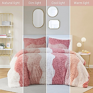Intelligent Design Soft & Cozy Shaggy Faux Fur Duvet Cover Set, Trendy Ombre Design with Vibrant Color, All Seasons Soft Microfiber Duvet Bedding Cover, Sham, Cassie, Full/Queen Blush Multi 3 Piece