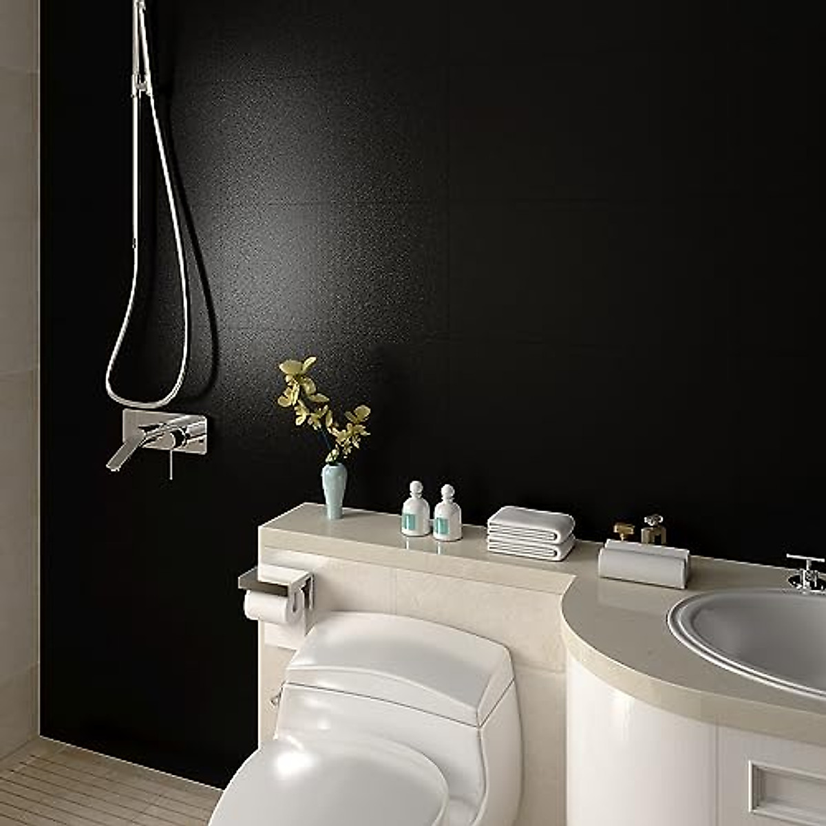 Livelynine Black Peel and Stick Floor Tile 24X12" 4-Pack Bathroom Floor Tiles Peel and Stick Waterproof Vinyl Flooring Laminate Sheet Self Adhesive Floor Tiles for Kitchen Floor & Backsplash Wall