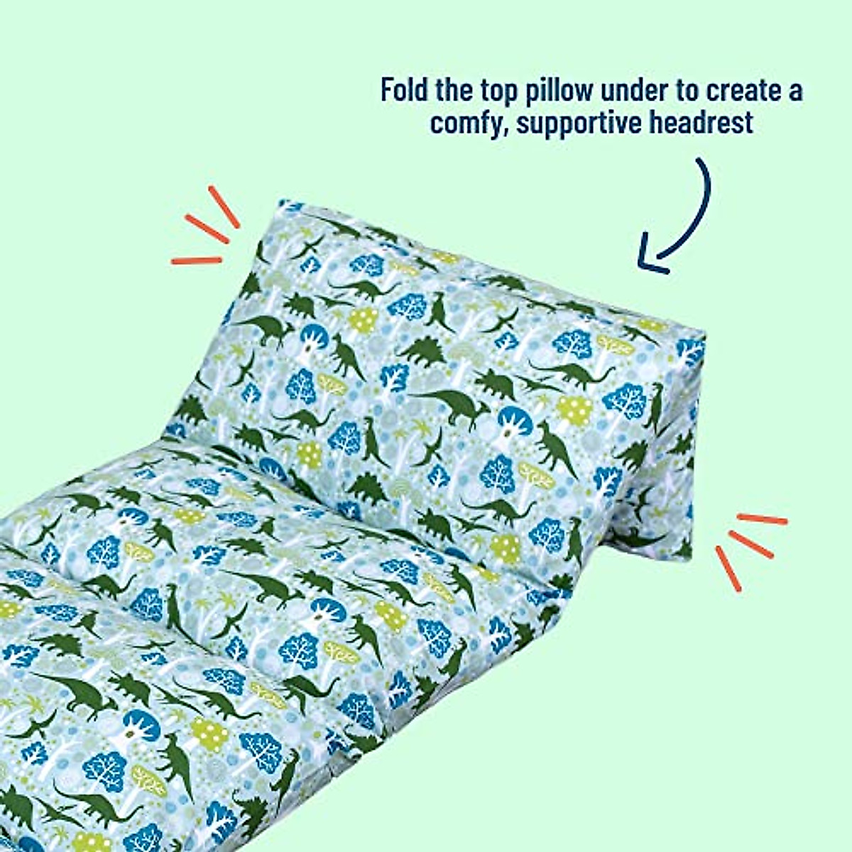Wildkin Kids Floor Lounger: Ideal for Boys and Girls, Travel-Friendly, Perfect for Sleepovers - Pillow Lounger for Kids, Requires Standard Size Pillows Not Included (Dinomite Dinosaurs)