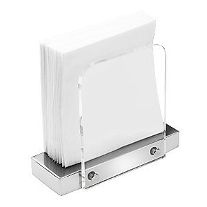 Modern Napkin Holder for Kitchen, Standing Napkin Holder for Tables, Clear Acrylic and Silver Steel Base Kitchen & Dining Room Decor