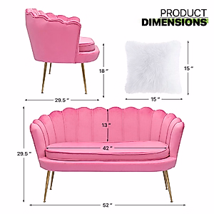 Magshion 52in Tufted Velvet Loveseat with 2 Pillows Living Room Chair Modern Scalloped Back Accent Velvet Upholestered Armchair with Golden Metal Legs, Back Cushion Padded Sofa, Pink