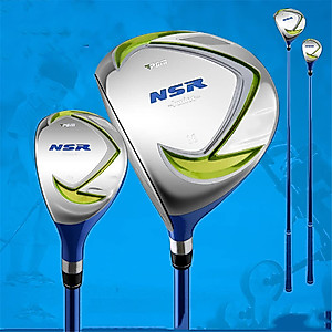 Left Hand Golf Club Wood Kids #1#5 Golf Drivers Junior Wooden Pole Golf Putter with Golf Headcover (Green,Hybrid- Age 5-8)