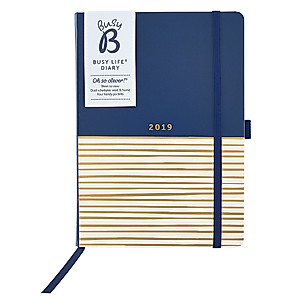 Busy B A5 2019 Stripe Design Busy Life Week to View Diary with Pockets and Dual Schedules