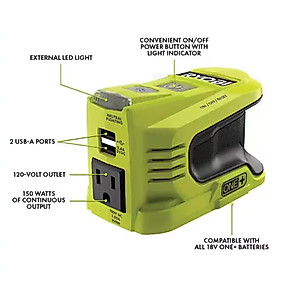 Buho Cordless 4-Tool Storm Ready Accessory Bundle - Ryobi Bluetooth Radio Area Light Power Inverter Multi Tool 2.0 Ah Battery 18 Volt Charger Tool Bag