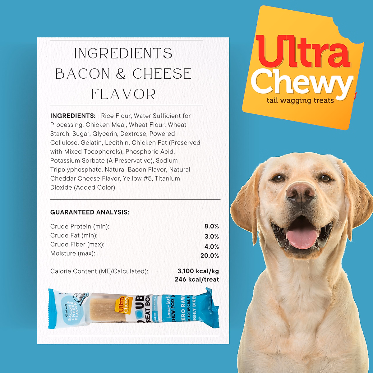 Ultra Chewy Favorites Double Treat Bones, Made in The USA, Healthy Treats, Easy to Digest, Promotes Dental Health (Assorted Flavors, 2 Packs/9 Bones Per Pack)