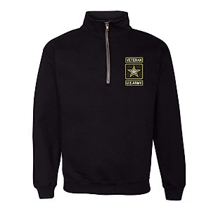 ALLNTRENDS Adult Zip Collar Sweatshirt USA Veteran Army Embroidered Military Top (XL, Black)