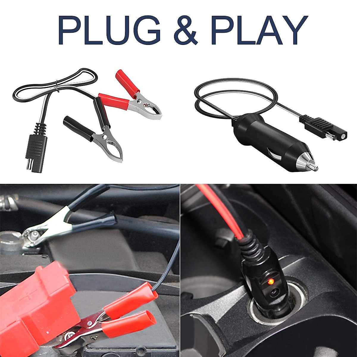 SUNAPEX Solar Battery Charger Maintainer, 5W 12V Portable Waterproof Solar Panel Trickle Charger with Built-in Charge Controller, Cig Plug, Alligator Clips, O-Rings for Car, Truck,Tractor, Boat, etc