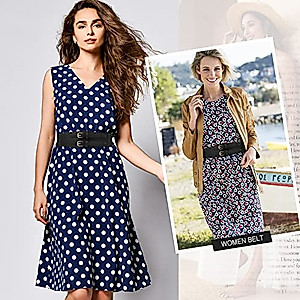 AWAYTR Double Buckle Women's Elastic Belt - Ladies Stretchy Wide Belts for Dresses, Leather Waist Belts for Women Jeans（Black 37-49"）