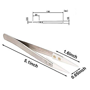 Ceramic Tweezers, Stainless Steel Tweezers, Non-Conductive, High Temperature Resistance 3000 Degrees Applicable to Precision Electrical Operation (Black)