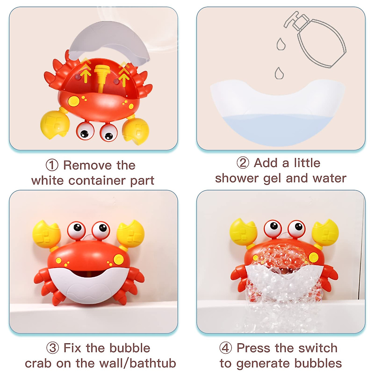 Charmspal Toddler Bath Toy Bubble - Crab Bath Toys for Kids - Bathtub Toys Musical Bubble Machine - Bath Toys with Suction Cups Music - Bath Gifts for Boys and Girls Tub Presents