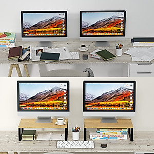 OUTWOLF 2 Pack Monitor Stand Riser,Bamboo Dual Desk Organizer with Rubber Non Slip Pieces for Computer Laptop Printer,Upgrated Version.