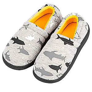 Forbeautiful Little Kids Big Boys House Slippers, Kids Fur Lined Warm Slip On Home Slippers Cute Winter Nonslip Indoor Dinosaur Slippers