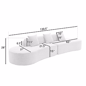 Fefances 131" Luxurious sectional couches for Living Room - 4-Seat Home Sofa Living Room with 3 Pillows, Terrycloth Fabric, Minimalist Curved Design for Modern Living Spaces.Beige