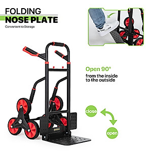 Magshion Folding Hand Truck, High Carbon Steel Portable Folding Stair Climber Dolly with 3-Wheeled Stair Climber Load Capacity 441LBS for Home, Office and Travel Use (Black)