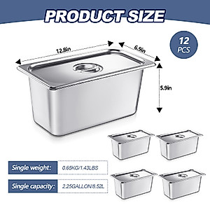 Mifoci 12 Pack Stainless Steam Hotel Pan with Lid, Steam Table Pan Restaurant Supplies Reusable Anti Rust Steam Pan Water Pan for Home, Party, Restaurant, Hotel, Buffet (1/3 Size x 6 Inch Deep)