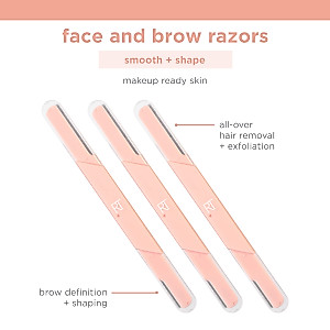 Real Techniques Face and Brow Razors, Dual Ended, Exfoliating Dermaplaning, Women's Face Razor, Multipurpose Facial Razors, Precision Trimming for Peach Fuzz, Dermablading, Multiuse, 3 Piece Set