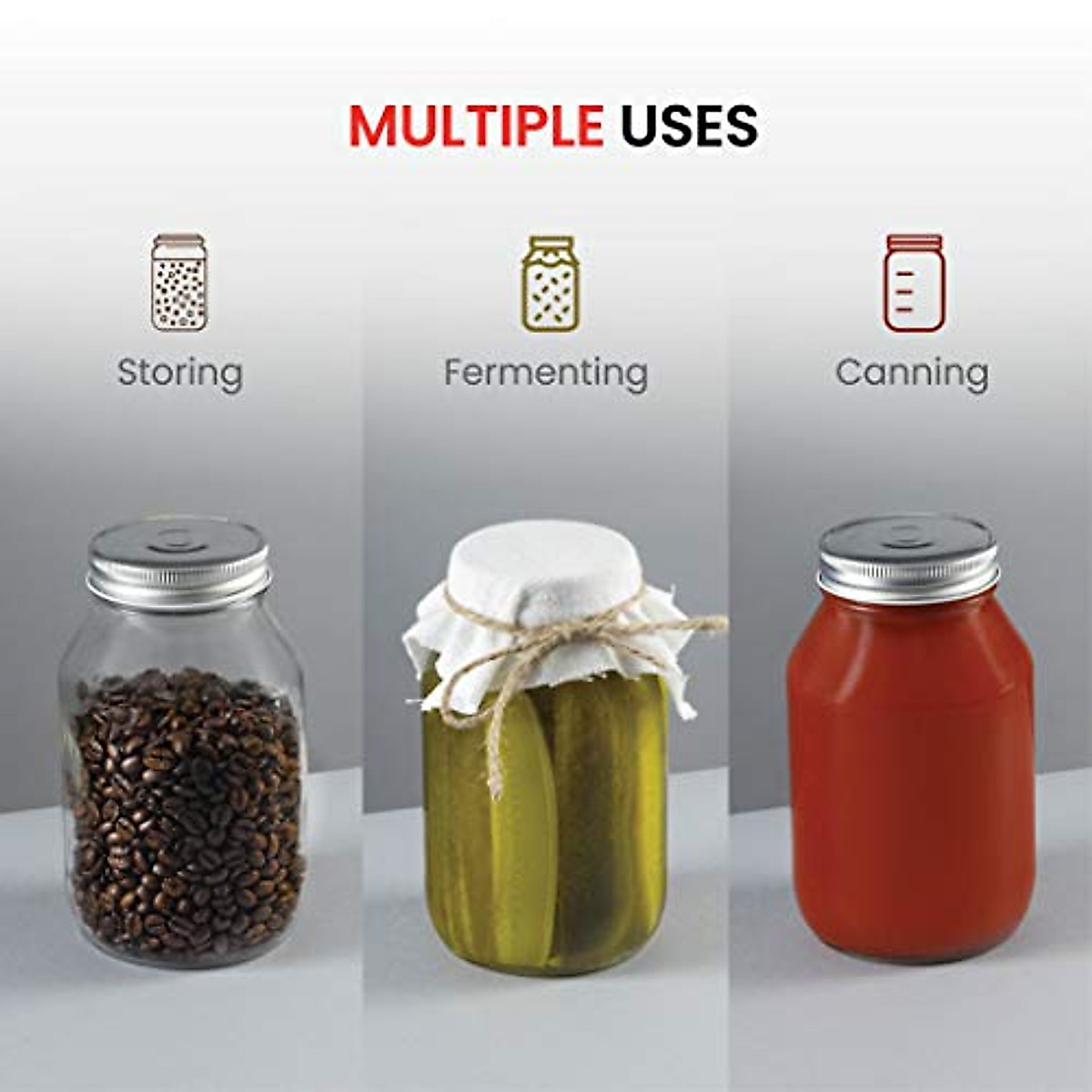 Paksh Novelty Glass Regular Mouth Mason Jars, 32 Oz Jars with Silver Metal Airtight Lids for Meal Prep, Dry Food Storage, Canning, Drinking, Overnight Oats, Jelly, Spices, Salads, Yogurt (6 Pack)