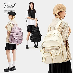 weradar Lightweight Backpack For School Teens Girls,Cute 15.6 Inch Laptop Bookbag,Water Resistant College Backpack For Women,Middle School Bag Casual Travel Daypacks(beige)