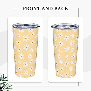 CHASOEA Daisy Tumbler 20oz Floral Stainless Steel Insulated Tumblers with Lid and Straw Yellow Travel Coffee Mug Tea Wine Cups Water Bottle Daisy Gifts for Women