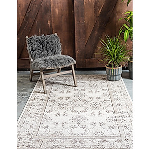 Unique Loom La Jolla Collection Botanical, Contemporary, Traditional, Rustic, Border Area Rug, 5' 1" x 8' Rectangle, Ivory/Beige