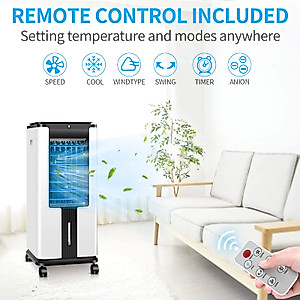 Kismile Portable Air Conditioner, Electric Air Cooler with 3 Wind Speeds, Remote Control, Built-in 12 H Timer Tower fan