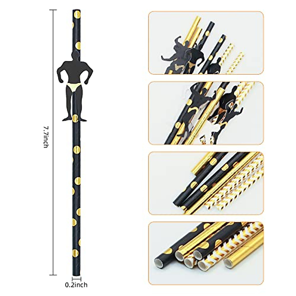 Bachelorette Party Straws, 30 PCS Party Favors Naughty Gold Straws Disposable Drinking Paper Straw Dancing MEN Confetti Party Supplies for Girls Night Ladies Bridal Shower