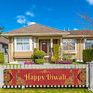Diwali Peacock Decorations Outdoor Happy Diwali Banner for Fence Deepawali Indian Festival of Lights Decorations and Supplies for Home