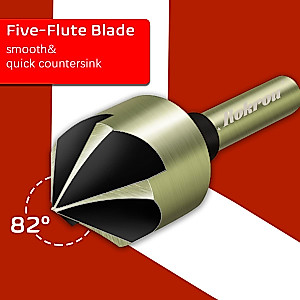 Countersink Drill Bit Set 5PCS 4241 HSS 82 Degree 5 Flute 1/4 Inch Round Shank Mill Cutter Bit Sizes 1/4 3/8 1/2 5/8 3/4 Drill Bits