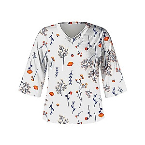 Todays Daily Deals Womens Summer Tops 3/4 Bell Sleeve V-Neck Fashion Floral Graghic Shirts Loose Lightweight Summer Vintage Blouses Beige XL
