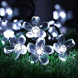 Solar Flower Fairy Lights Garden,WONFAST Waterproof 33feet 100LED Cherry Blossom Solar Powered String Lights 8 Mode for Outdoor Party Patio Garden Home Christmas Decoraions (White)